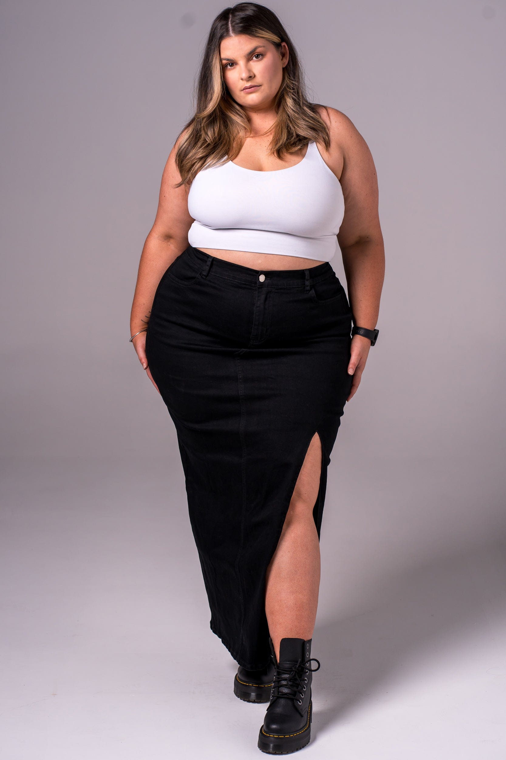 Black Denim Maxi Skirt | Designer Fit | Zasha